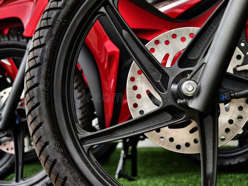 Detailed View of a Motorcycle Wheels and Brakes Stock Image - Image of ...