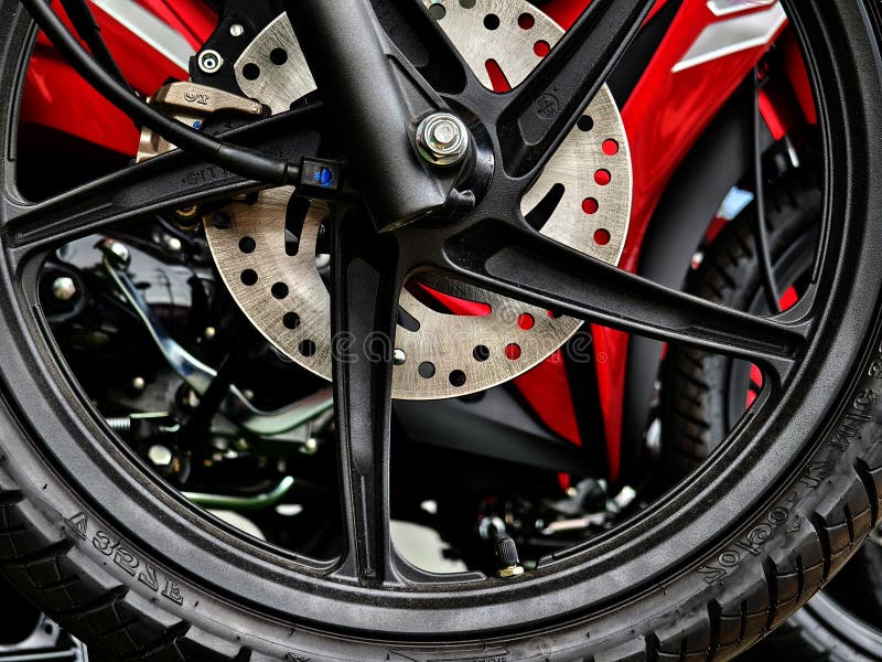 Detailed View of a Motorcycle Wheels and Brakes Stock Photo - Image of ...