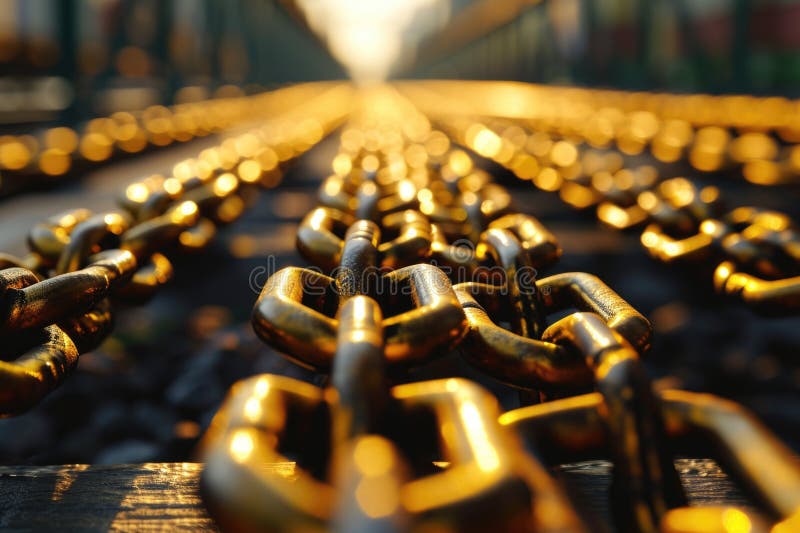 A Detailed View of Multiple Chains Tightly Secured on a Rail. Can Be ...