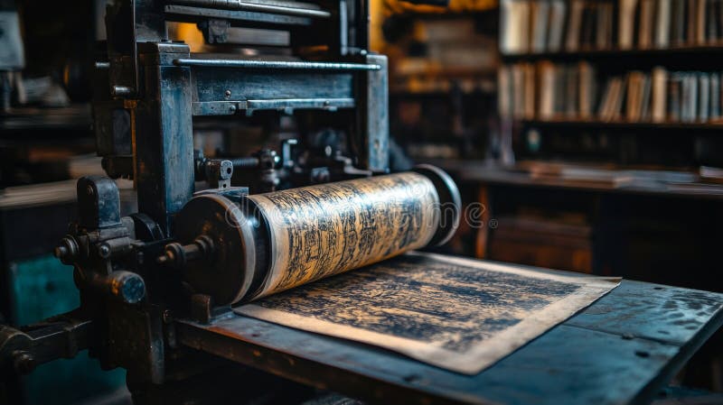 An Antique Printing Press in a Vintage Workshop. the Intricate ...