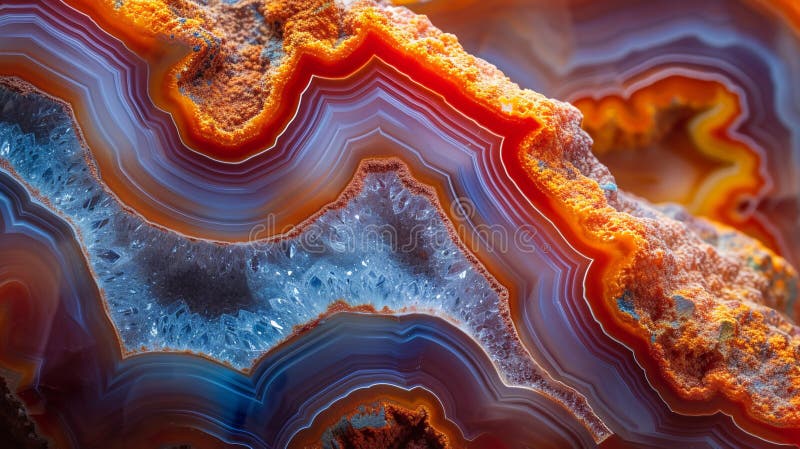 A Detailed View of a Orange and Blue Stone. Section of Terracotta Agate ...