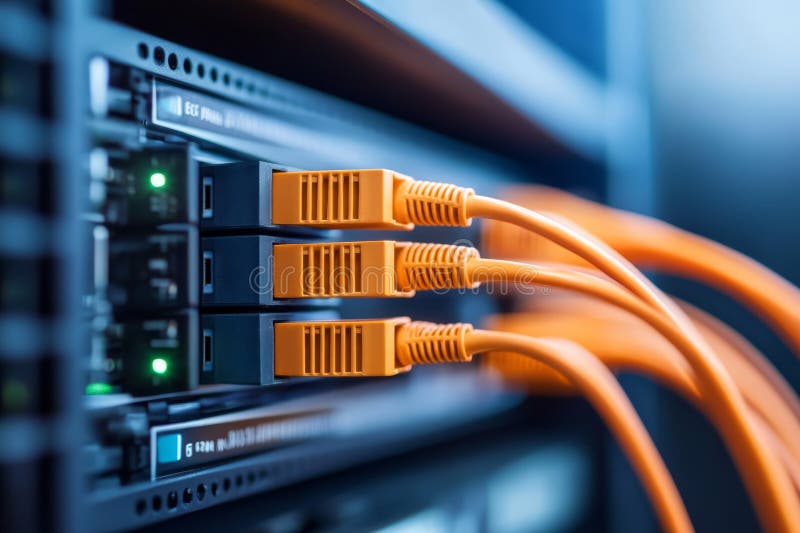 Detailed View of Orange Network Cables Connected To a Server in a ...