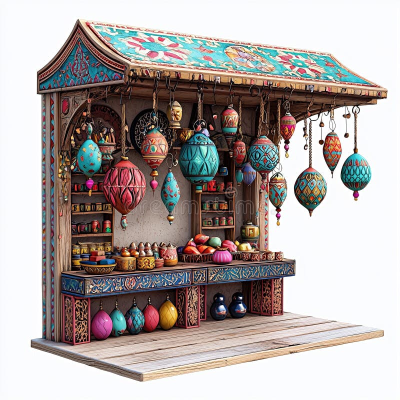 Ornate Bazaar Stall with Hanging Lanterns Display Isolated on ...