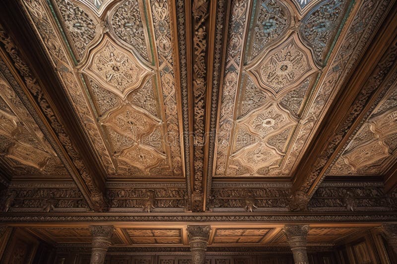 Detailed View of an Ornate Ceiling Design, with Intricate Patterns and ...