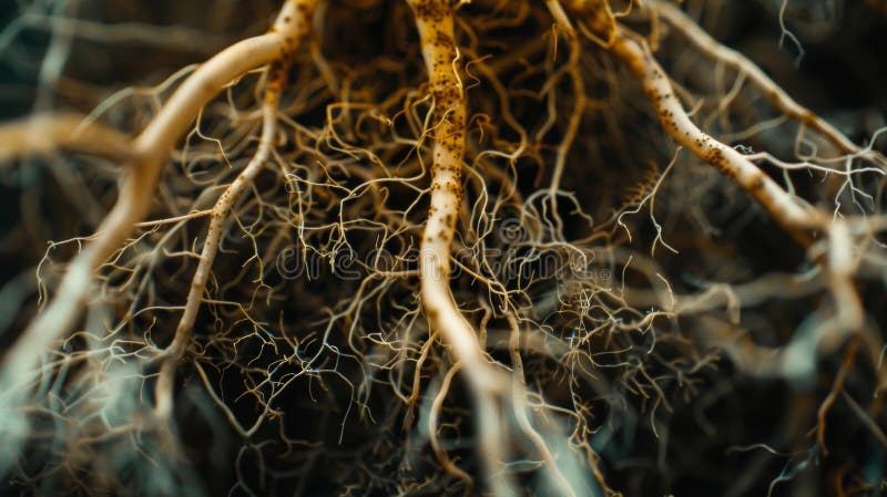 A Detailed View of a Plants Root System with Tiny Roots Branching Out ...