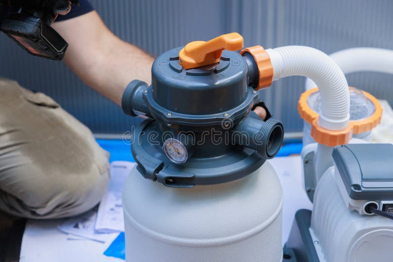 Detailed View of Pool Filter System Installation in Home Setting during ...