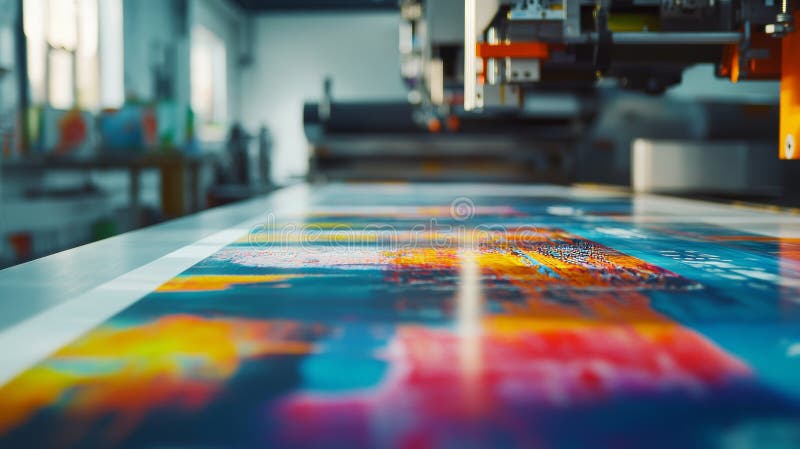 A Detailed View of a Press Printing Machine in the Process of Color ...