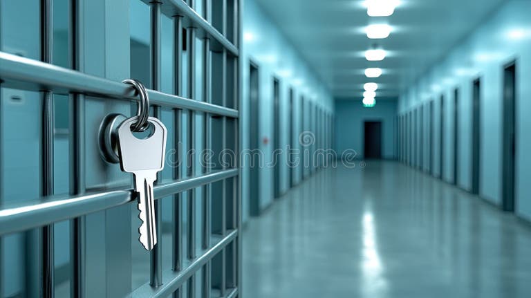 Detailed View of a Prison Cell Door Lock with a Key Inserted ...