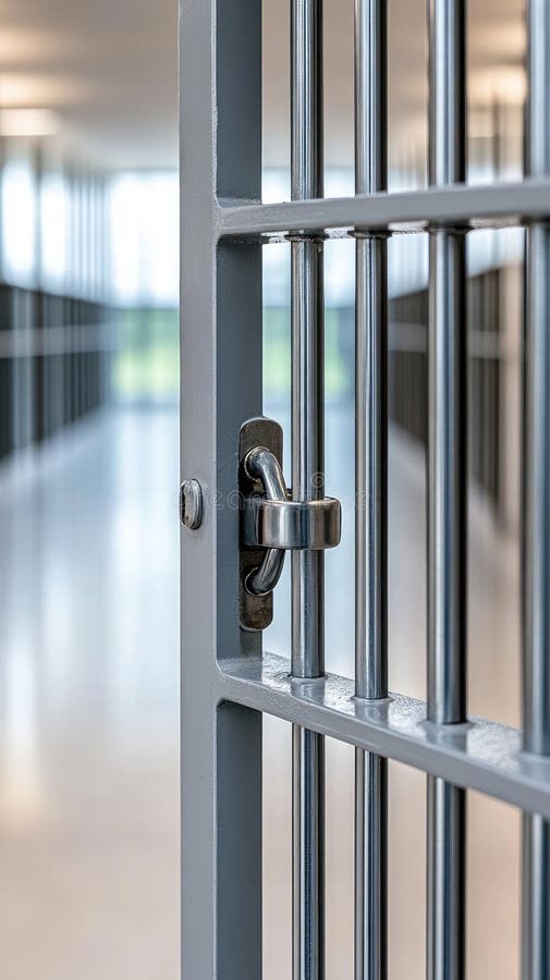 Detailed View of a Prison Cell Door Lock with a Key Inserted ...