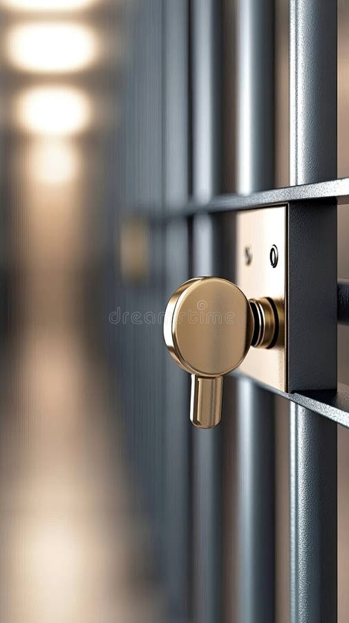 Detailed View of a Prison Cell Door Lock with a Key Inserted ...