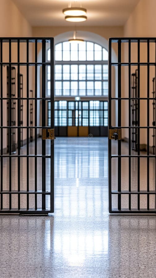 Detailed View of a Prison Cell Door Lock with a Key Inserted ...