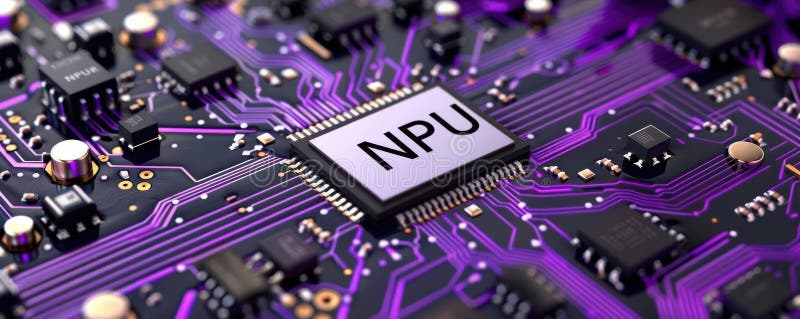 Detailed View of a Purple-lit Circuit Board Featuring NPU Components ...