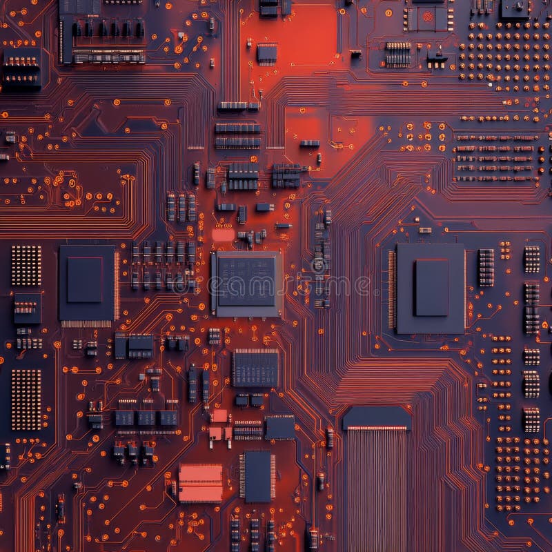 Detailed View of a Red Circuit Board with Electronic Components Stock ...