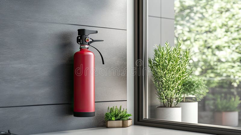 A Detailed View of a Red Fire Extinguisher Mounted on a Kitchen Wall ...