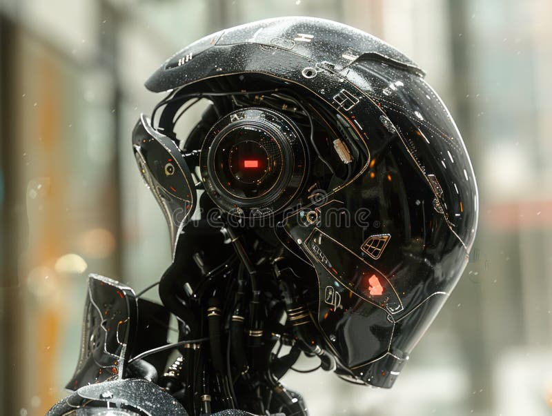 Robot Wearing Helmet Up Close Stock Photo - Image of close, robot ...