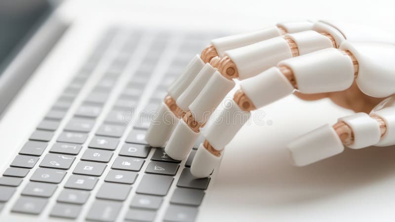 A Detailed View of a Robotic Hand Interacting with a Laptop Keyboard ...