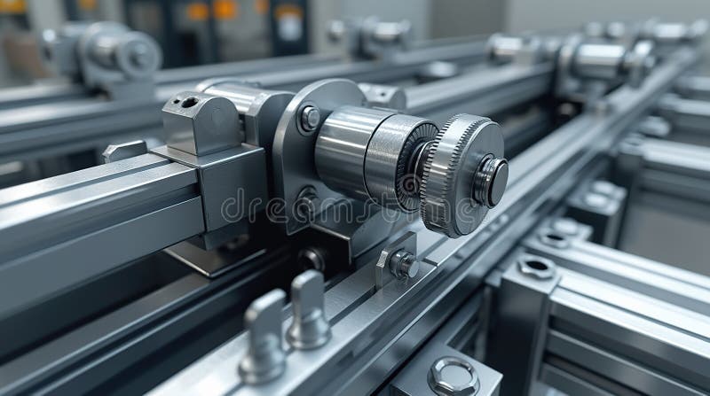 Close-Up of Linear Motion System Components Reflecting Industrial ...
