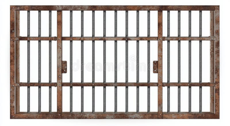 A Detailed View of a Rusty Jail Cell, Set Against a White Background ...