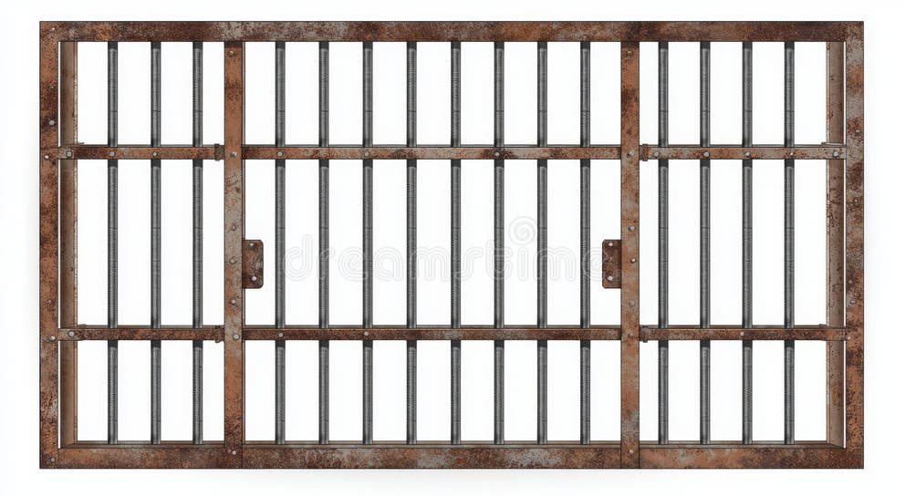 A Detailed View of a Rusty Jail Cell, Set Against a White Background ...