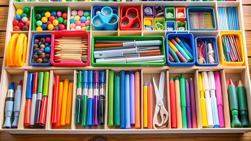 Detailed View of School Supply Drawer with Neat Organization - School ...