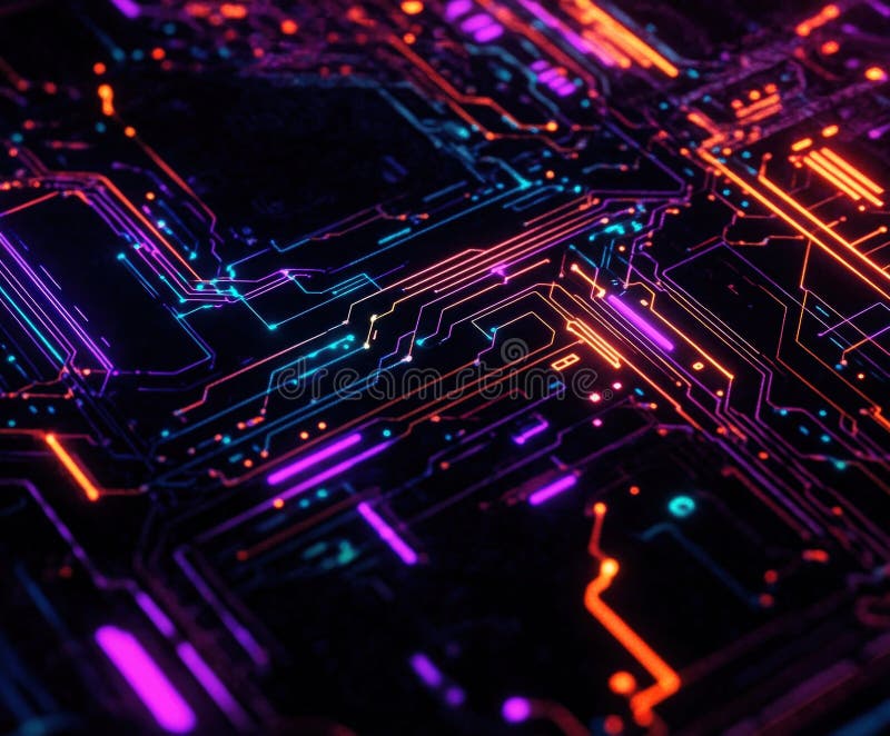 Futuristic Circuit Board with Vibrant Neon Colors and Intricate ...