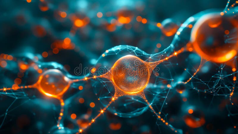 Detailed View of Sci-Fi Network of Interconnected Nodes and Glowing ...
