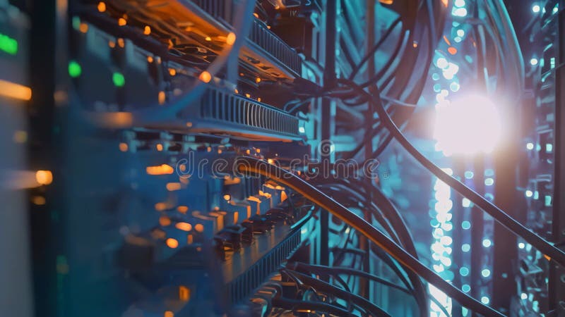 Detailed View of a Server in a Busy Data Center, Showcasing the Complex ...