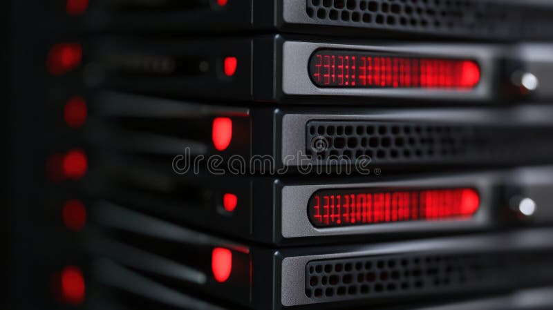 A Detailed View of a Server Rack Showcasing Multiple Red LEDs that ...