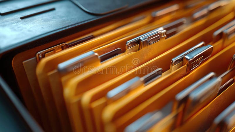 A Detailed View of Several Folders on a Desk or Shelf, Suitable for ...