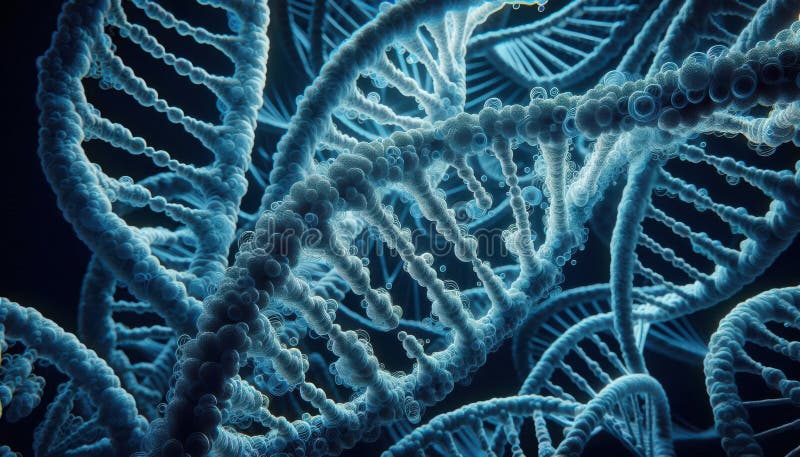 Detailed View of Several Intertwined DNA Strands, Emphasizing Their ...