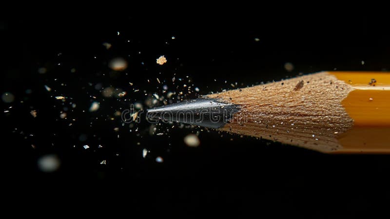 A Detailed View of a Sharpened Pencil Tip with Flying Shavings ...