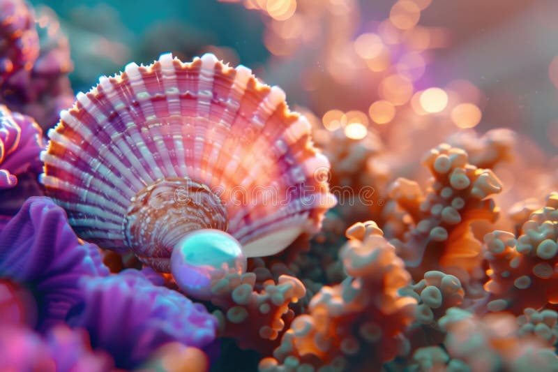 A Detailed View of a Shell Attached To a Coral Reef, Suitable for Use ...