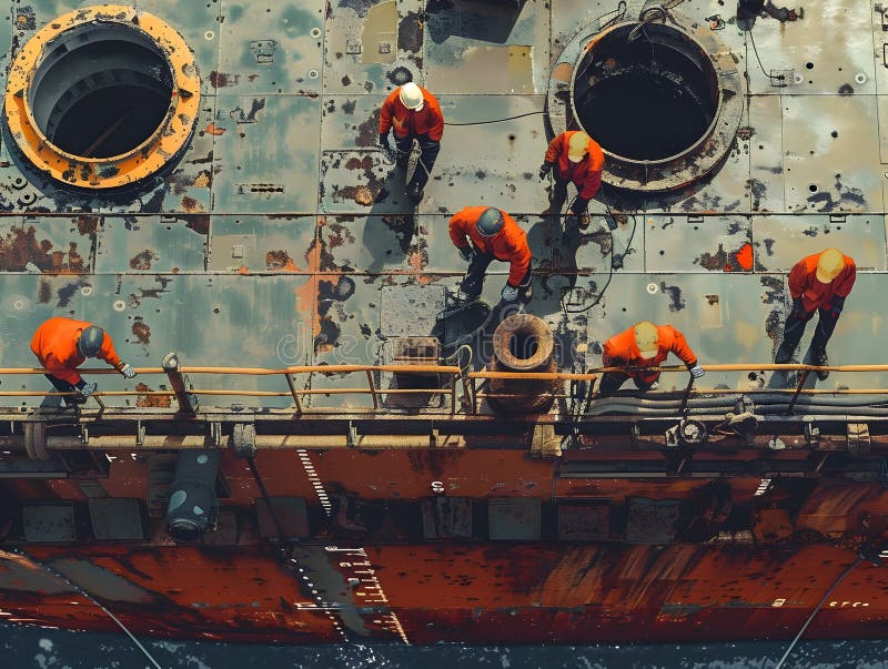 Detailed View of Shipyard Workers Maneuvering Heavy Deck Section ...