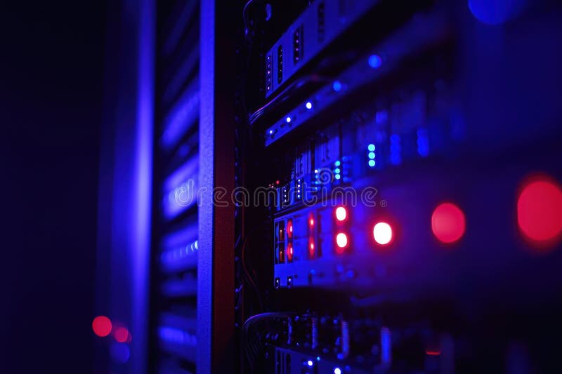 Close-Up of Server Unit with LED Lights in High-Tech Data Center ...