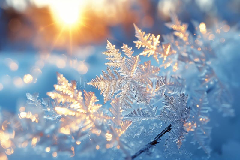 Detailed View of a Single Snowflake with the Sun Shining in the ...