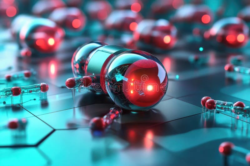Futuristic Red and Black Technology with Molecular Structures in ...