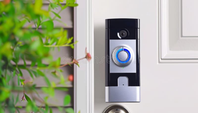 Detailed View of Smart Doorbell Camera Installed on the Front Door for ...