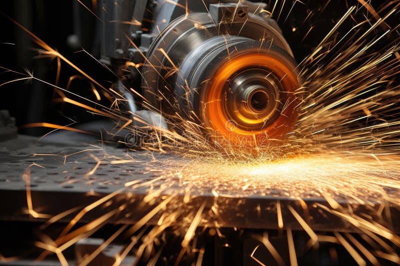 Detailed View of Sparks Flying from a Metal Grinding Machine Stock ...
