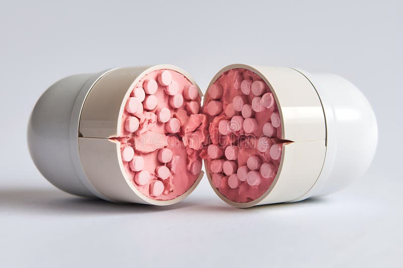 A Detailed View of a Split Capsule Revealing Pink Cylindrical ...