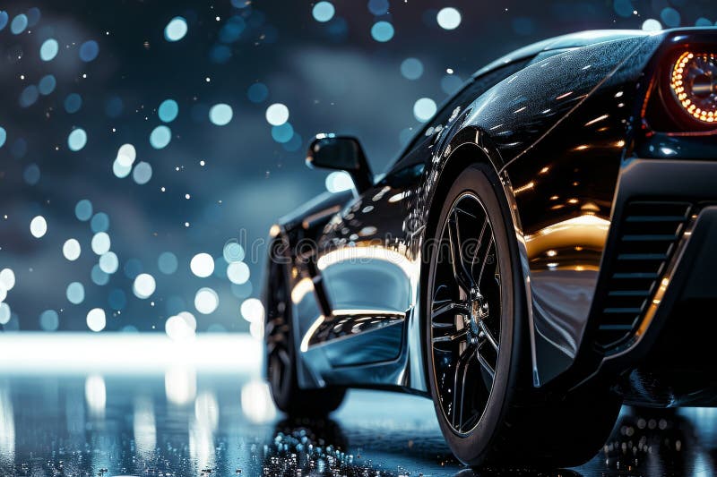 A Detailed View of a Sports Car Navigating a Wet Surface, Showcasing ... A Detailed View of a Sports Car Navigating a Wet Surface, Showcasing ...