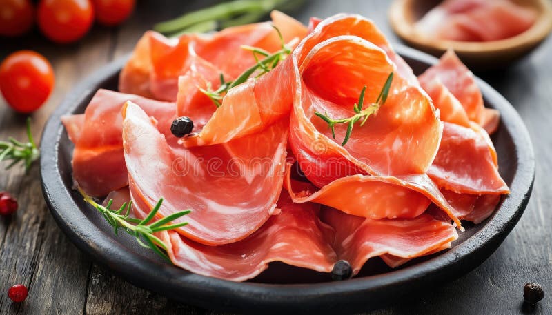Detailed View of a Stack of Spanish Serrano Ham Showcasing the ...