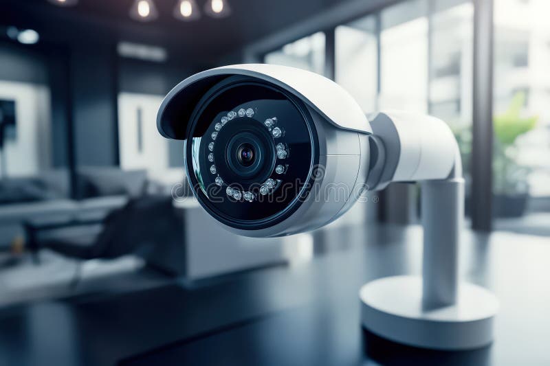 Detailed View of a Surveillance Camera with LED Lights in an Indoor ...