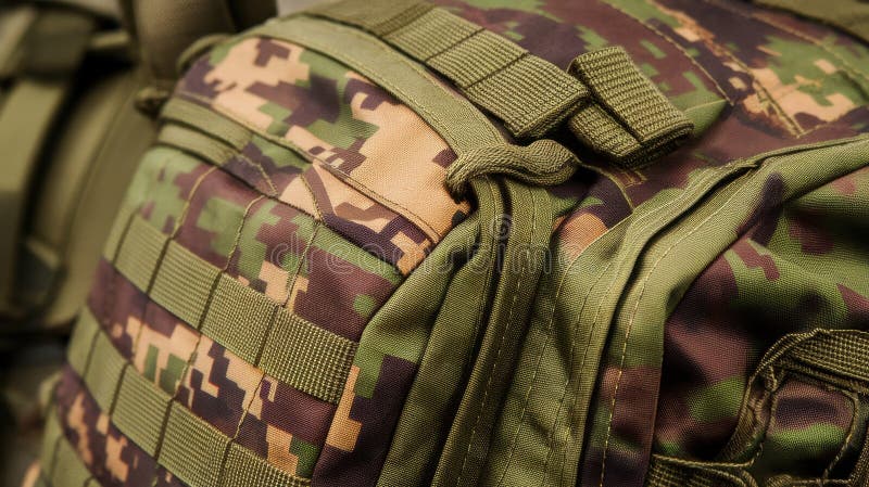 Detailed View of a Tactical Backpack Featuring a Camouflage Pattern ...