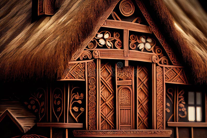 Detailed View of Thatched House, with Intricate Pattern and Texture ...