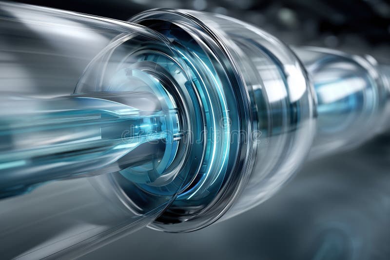 Futuristic Mechanical Shaft with Blue Illumination. Engineering and ...