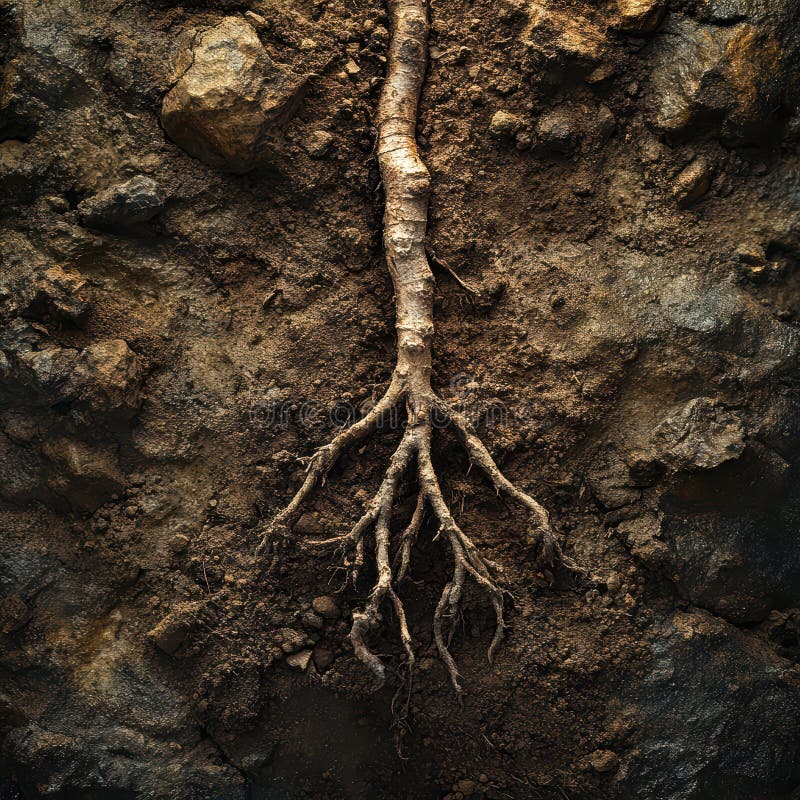 Detailed View of Tree Root System in Rich Soil and Stone Background ...
