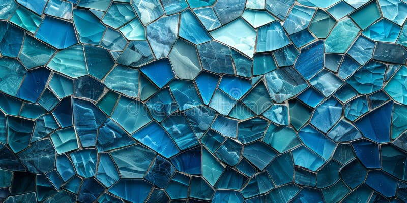 Detailed View of a Vibrant Blue Mosaic Tile Wall, Showcasing Intricate ...