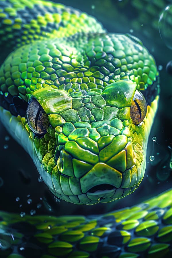 Detailed View of a Vibrant Green Snakes Head in Close Proximity Stock ...