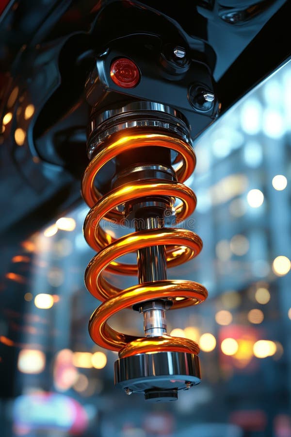 Detailed View of a Vibrant Orange Coil Spring Integrated into a ...
