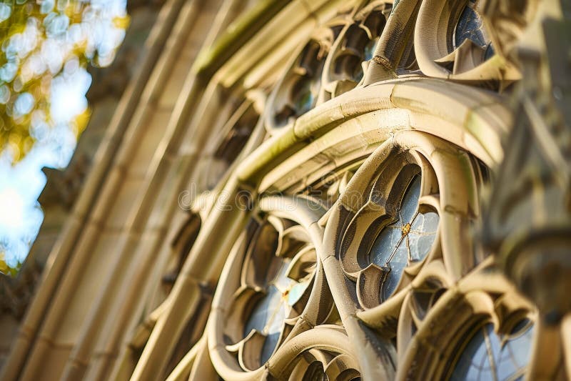 Detailed View of a Vibrant Stained Glass Window with Intricate Tracery ...